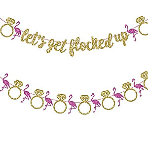 Let's Get Flocked Up Banner Flamingo Diamond Ring Party Garland Final Flamingle Party Decor Hawaii Luau Flamingo Tropical Summer Beach Pineapple Bachelorette Themed Party Supplies Decorations