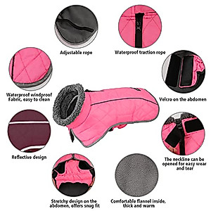Fragralley Dog Winter Coat Jacket - Reflective Adjustable Windproof Dog Turtleneck Clothes, Doggie Cold Weather Vest, Warm Fleece Lining Puppy Snow Coat for Small Medium Large Dogs (Large, Pink)