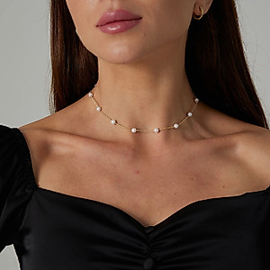 Feskive Dainty Pearl Pendant Necklace For Women Plated 14k Gold Elegant Freshwater Pearl Necklaces Toggle Paperclip Pearl Necklace Half Pearl Half Chain Choker Necklace Irregular Gold Pearl Chain Simple Jewelry For Gifts