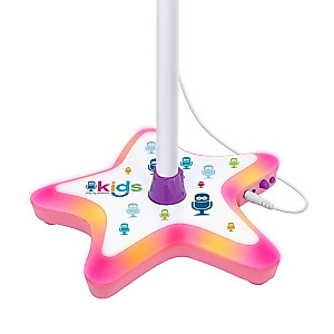 Singing Machine Kids SMK910PP Star Stage, Adjustable Sing-Along Mic Stand with LED Lights, Pink/Purple