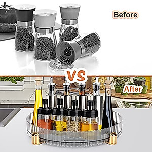 YQL Lazy Susan Turntable, Makeup Perfume Organizer 360 Degree Rotating 11Inch Clear Turntable Organizer for Cabinet with Gold Non-Slip Base