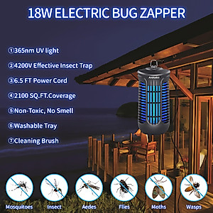 Avokadol Bug Zapper,18W Mosquito Zapper Indoor&Outdoor - 6.5 FT Cord Fly Trap,4200V High Power Electronic Insects Killer,Perfect for Home/Patio/Garden/Kitchen,A Good Helper for BBQ/Gathering.