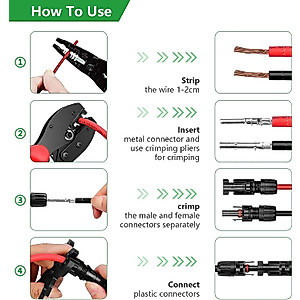Oududianzi Solar Crimper Tool Kit for Solar Panel Cable Connectors 2.5/4.0/6.0mm², Including 1PCS Solar Crimper + 6 Pairs Solar connectors + 2PCS Spanner Wrench, Solar Wire Crimping Tool for PV Cable