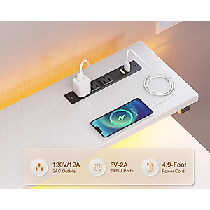 ODK 48 Inch Computer Desk with 3 Drawers and USB Power Outlets, Home Office Desks with LED Lights and Adjustable Monitor Stand, Work from Home, Modern Work/Writing/Study Table for Bedroom, White