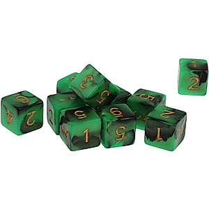 10pcs Six Sided Dual Colored D6 Dices For D&D Casino Poker Dice Guessing Games - Green & Black, 16mm