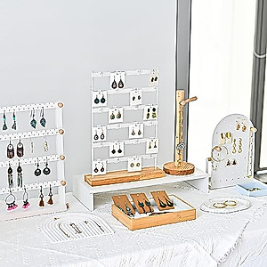 Lolalet Earring Display Stand for Selling, 6 Tier Earrings Display Rack with 24 Adjustable Hooks, Jewelry Display Stand for Vendors Earrings, Keychain Cards Retail Display -White