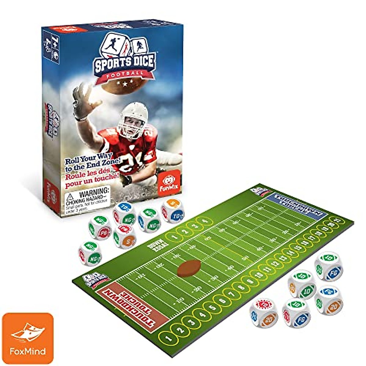 FoxMind Games: Sports Dice, Football, Roll Your Way to the End Zone, Easy to Learn, Fun to Play, Play with Up to 4 Players, For Ages 7 and up
