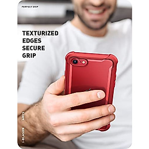 i-Blason Ares for iPhone SE Case 2022 (3rd Gen), [Built-in Screen Protector] Dual Layer Rugged Clear Bumper Case for iPhone SE 2022/ iPhone SE 2020/ iPhone 8/ iPhone 7 (Red)