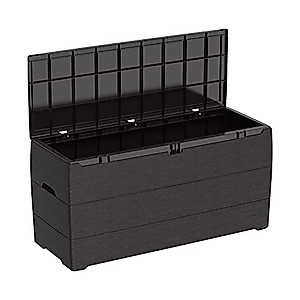 DuraMax 71 Gallon Outdoor Furniture Organizer Storage Box Bench with Wheels and Side Handling Grip for Patio, Deck, and Garden, Brown