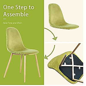 KAIDYSENY Mid Century Dining Chairs Set of 4 - Upholstered Velvet Modern Dining Room Chairs with Metal Legs, Shell Lounge Side Chairs for Kitchen, Dining,Bedroom, Living Room, (Yellow)