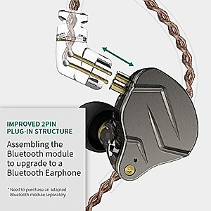 erjigo KZ ZSN Pro Dynamic Hybrid Dual Driver in Ear Earphones Detachable Tangle-Free Cable Musicians in-Ear Earbuds Headphones (Gray Without Mic)