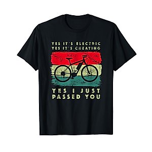 E-Bike Electric Bike Retro Outfit Gifts Unisex-Adults T-Shirt Black Small Graphic Crew Neck Short Sleeve Classic Fit Pull On Retro Cycling Accessory