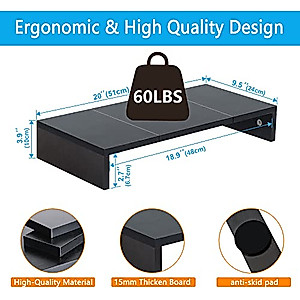 TEAMIX 20 inch Monitor Stand Riser, Wood Monitor Stand for Desk, TV/Screen/PC/Printer/Laptop Riser, Computer Stand with Keyboard Organizer, Black Desktop Stand, Monitor Riser (Black, 20 inch)