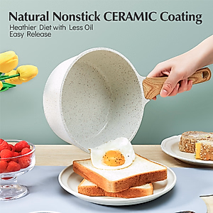 SENSARTE White Ceramic Nonstick Saucepan with Lid 1.5 Quarts, Small Cooking Pot with Stay Cool Handle, Induction Compatible Saucepot, White Granite Coating, PFOA/PFAS Free