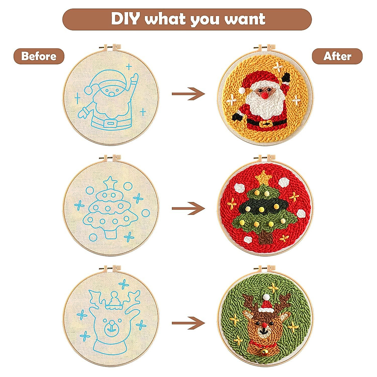 21PC Punch Needle Embroidery Kits Adjustable Punch Needle Tool, Wooden Handle Embroidery Pen, Hoops, Punch Needle Cloth, Punch Needle Kit Adults Beginner DIY Craft, Perfect Decoration and Gifts