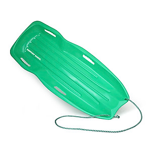 Slippery Racer Downhill Xtreme Flexible Adults and Kids Plastic Toboggan Snow Sled for up to 2 Riders with Pull Rope and Handles, Green