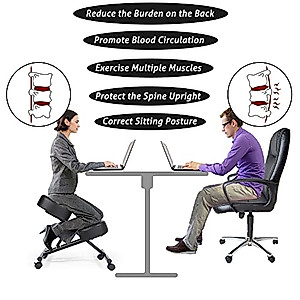 Ergonomic Kneeling Chair Office,Build Healthy Back & Upright Posture,w/4” Thickened Cushion and 30”Adjustable Height,Flexible& Lockable Wheels,Adjustable Knee Stool for Bedroom, Study, Living Room