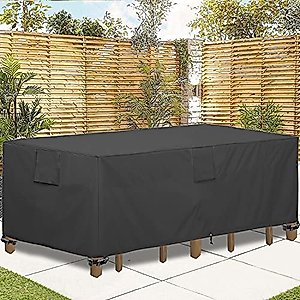 GARDRIT Patio Furniture Covers, Veranda Rectangular/Oval 100% Waterproof Patio Table Cover, 108’’L x 82’’W x 27.5’’H Heavy Duty 600D Outdoor Furniture Set Covers, Black
