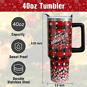 owbgsdh 40 oz Christmas Tumblers with Handle and Straw, Buffalo Snowflakes 40oz Stainless Steel Vacuum Insulated Travel Coffee Mug Cup Water Bottle, Christmas Decor Stuff Accessories Gifts for Women