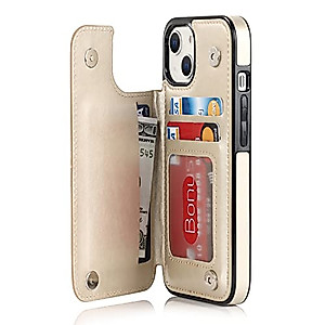 ACXLIFE iPhone 13 Case 13 Wallet Card Holder Case,Protective Cover with Credit Slot Holder and Slim Leather Case for iPhone 13 6.1Inch (p_Gold)