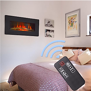 36 Inch Electric Fireplace, Ultra-Thin Recessed Wall Mounted Fireplace for Living Room/Bedroom with Remote Control, Adjustable Flame, 6H Timer, 1400W