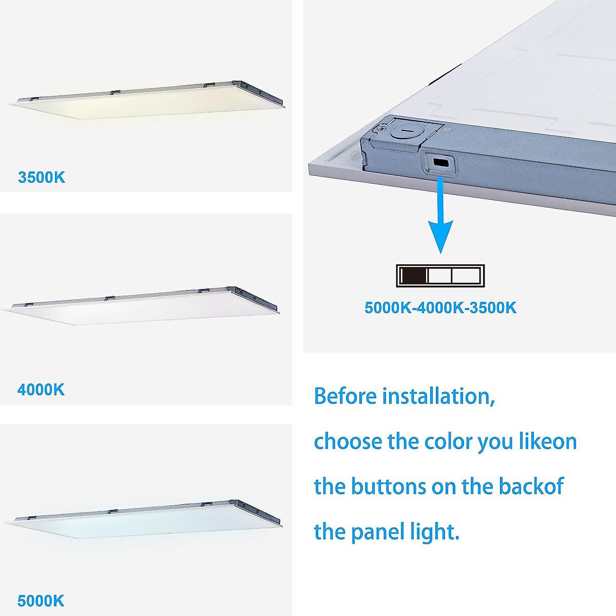 Geperll 2 Pack 2x4FT LED Flat Panel Troffer Light, Drop Ceiling Office Back-lit Fixture,35K/40K/50K CCT & 30/40/50W Selectable 0-10V Dimmable 100-277VAC-ETL