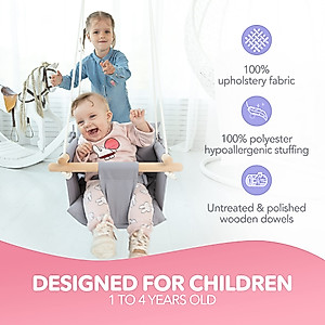 CaTeam - Canvas Baby Swing, Wooden Hanging Swing Seat Chair with Safety Belt, Durable Baby Swing Chair, Outdoor and Indoor Swing for Kids, Mounting Hardware Included, Taupe Gray