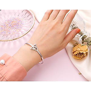 FLYOW Irish Jewelry Cuff Bangle for Women, Sterling Silver Celtic Knot Bracelet Birthday Gift for Wife Girlfriend Best Friend Sister Mom