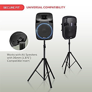 Pyle Universal Speaker Stand Mount Holder Heavy Duty Tripod w/ Adjustable Height from 40” to 71” and 35mm Compatible Insert Easy Mobility Safety Pin and Knob Tension Locking for Stability, Black