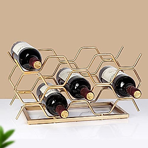 Drincarier Countertop Wine Rack - 10 Bottle Freestanding Modern Gold Metal Small Wine Rack - Tabletop Wine Holder Stand for Cabinet, Pantry, Wine Bottle Storage……