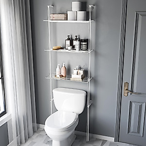 Sumerflos Acrylic Over The Toilet Storage Shelf - 3 Tier Clear Over-The-Toilet Bathroom Organizer Rack Above Toilet Shelves Standing for Bathroom Living Room Bedroom Modern