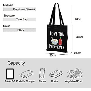 VAMSII Love You Pho ever Tote Bag Pho Lover Gifts Shopping Bag Funny Pho Gifts Food Pun Gifts Pho Fan Gifts Vietnamese Pho Soup Gifts (Tote Bag)
