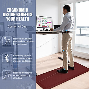 WEZVIX Cushioned Kitchen Mat 2 PCS, Anti Fatigue Kitchen Rugs, Heavy Duty Kitchen Rugs and Mats Non-Skid, Ergonomic Comfort Foam Kitchen Floor Mat for Home, Office, Sink, Laundry, Red