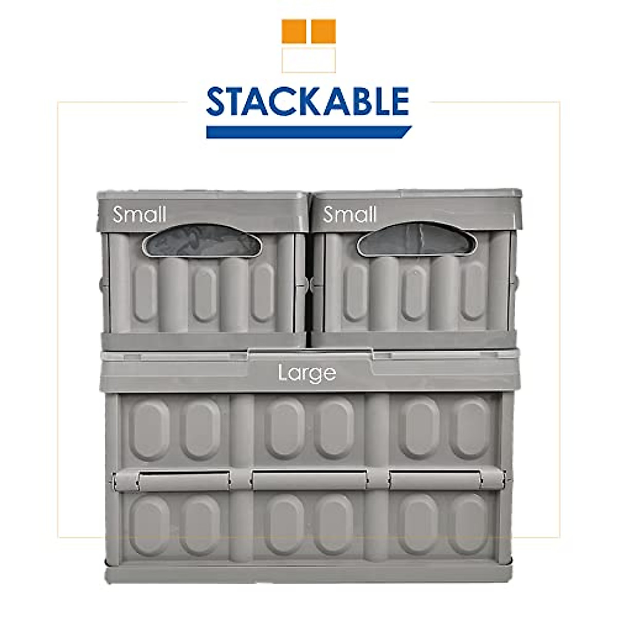 Collapsible and Foldable Plastic Storage Bins Containers. Stackable Organizer Storage Box and Utility Crates for your Home and Vehicle (S, w/ Lid)