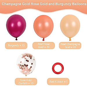 RUBFAC 65 Pcs 12 Inches Burgundy Balloons Arch Garland Kit, Champagne Gold and Burgundy Balloons, Rose Gold Confetti Balloons Confetti Balloons for Wedding Birthday Party Decorations