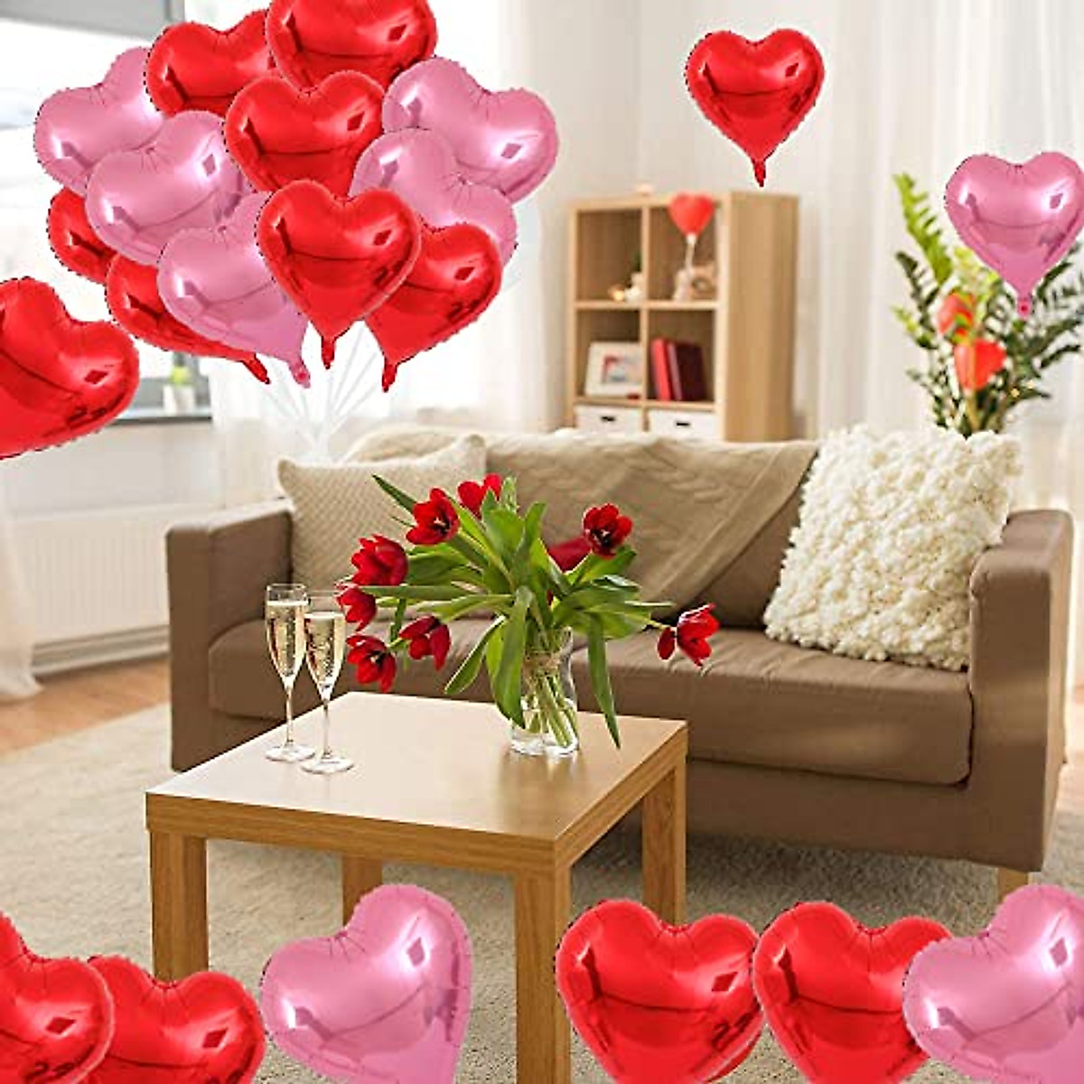 Littleloverly Valentine's Day Red Pink Heart Foil Balloons Decoration - Heart Shaped Mylar Balloons Engagement Wedding Valentines Day Anniversary Party Decorations(20PCS)