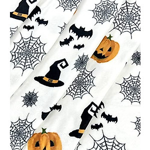 Haunted Halloween Throw Blanket: Spider Webs Witch's Hat Black Bats and Decorated Pumpkins Print on Soft Velvet Fleece Throw Blanket