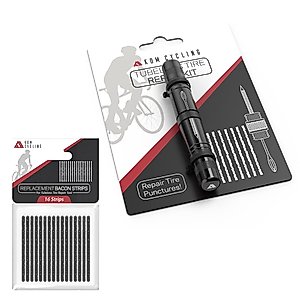 KOM Cycling Tubeless Tire Repair Kit for Bikes 8 Colors! Fixes Mountain Bike and Road Bicycle Tire Punctures Tubeless Tire Repair Tool Replacement Bacon Strips Bundle