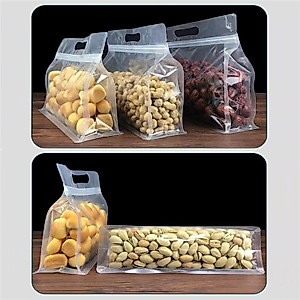 16Pack Transparent Plastic Flat Bottom Storage Bags with Carry Handle for Holding Food,Sealing Zipper Packaging Things Containers Convenient and Portable to Outing (11.02x8.27)