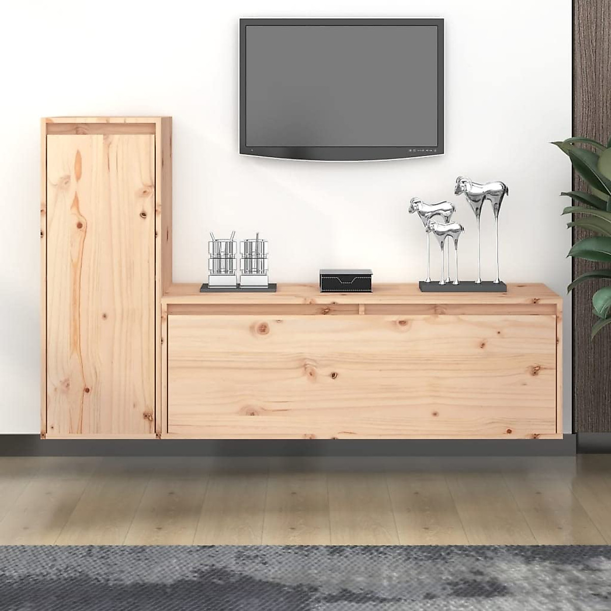 GaRcan 2X Solid Wood Pine TV Cabinets Home Indoor Bedroom Living Room Entertainment Center HiFi Cabinet Wooden TV Stand Shelf Unit Furniture Grey (Brown)