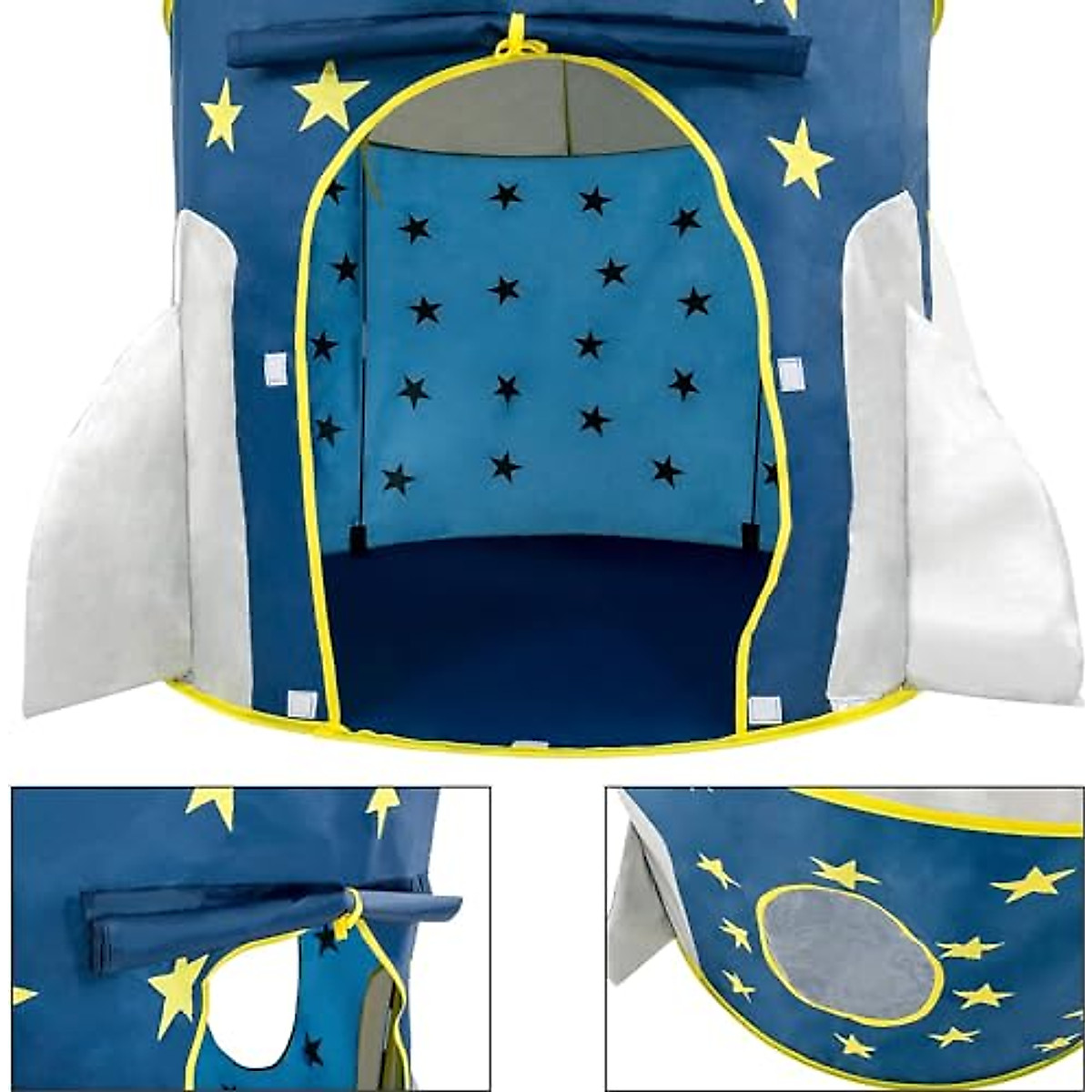 FoxPrint Rocket Ship Tent - Space Themed Pretend Play Tent - Space Play House - Spaceship Tent For Kids - Foldable Pop Up Star Play Tent Blue