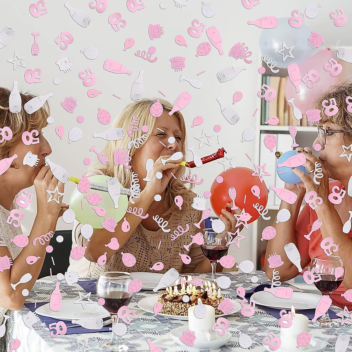 Thinp 3000 Pcs Birthday Confetti, Number 60 Happy Birthday Table Confetti Birthday Cake Confetti Pink Birthday Confetti Table Scatter Decorations for Birthday Wedding Anniversary Party Supplies (50)