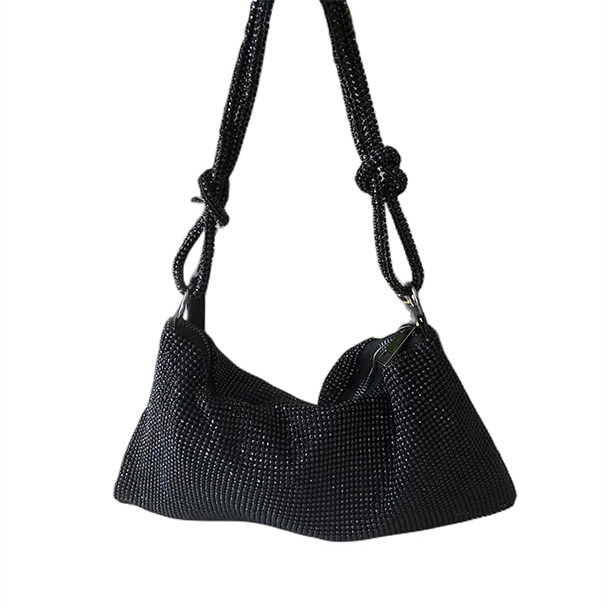 UMREN Rhinestone Hobo Bags for Women Chic Evening Handbag Sparkly Crystal Cluth Purse for Party Club Wedding (Black)