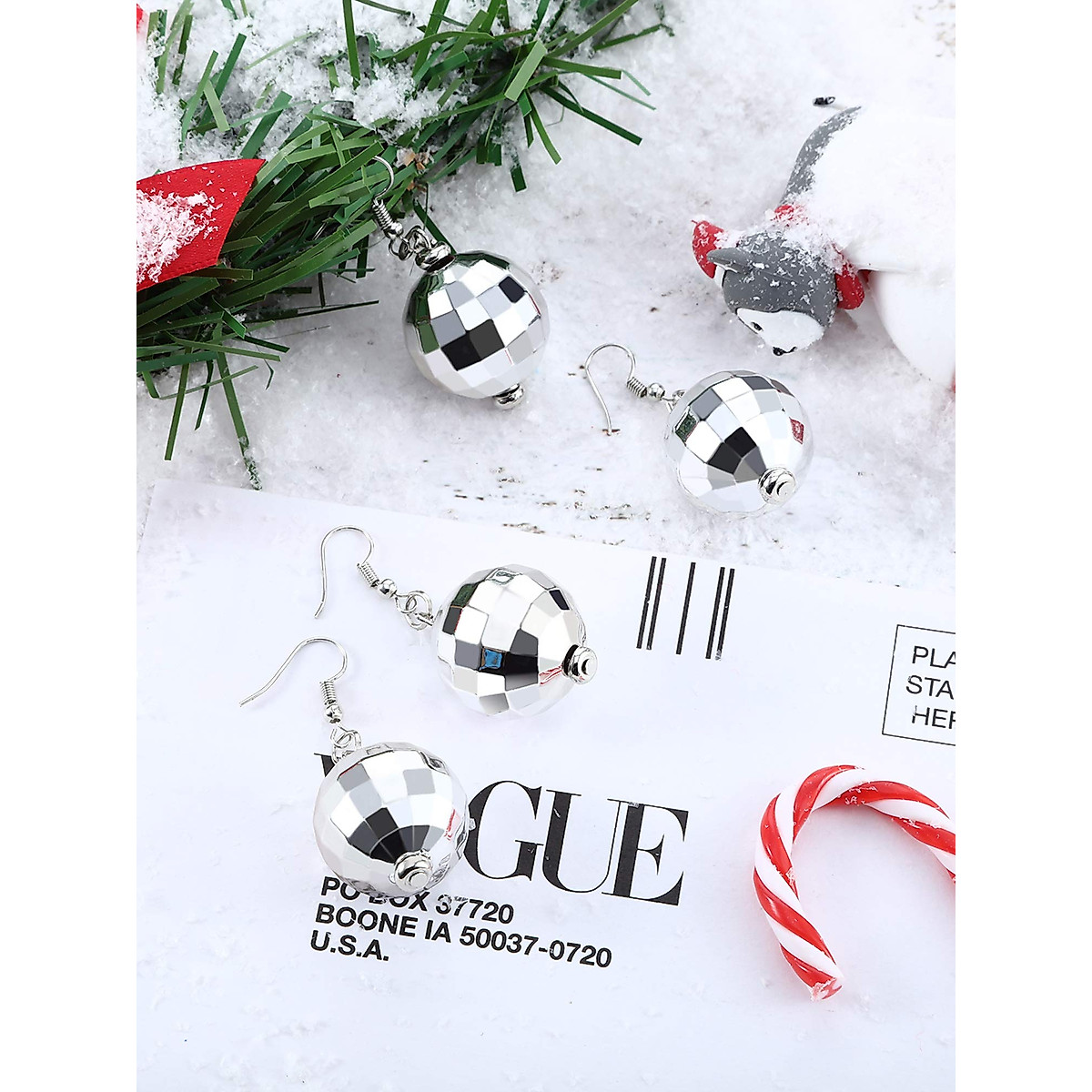 Tatuo 2 Pairs of Disco Ball Earrings 60's or 70's Silver Disco Ball Earrings for Women