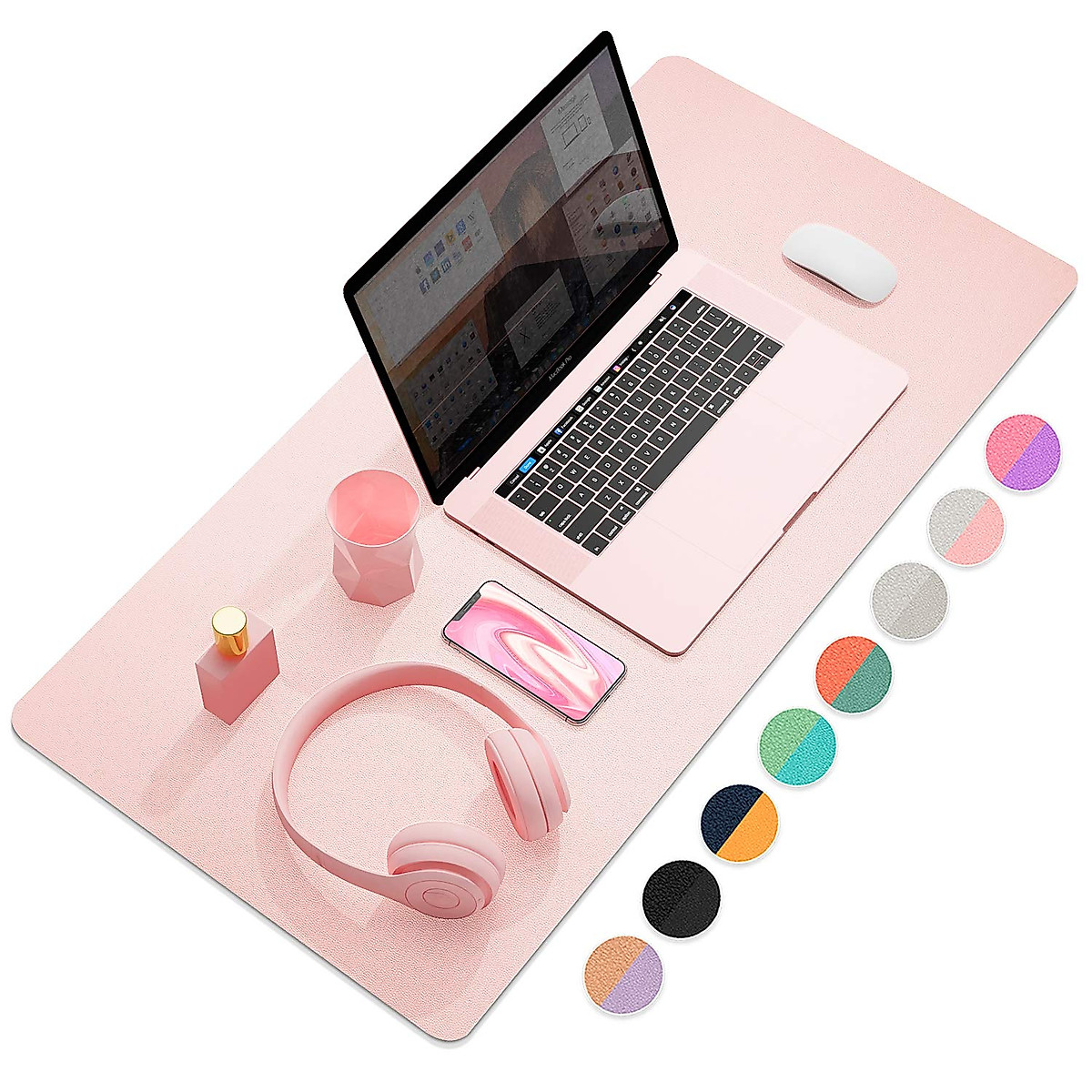 YSAGi Desk Mat, Mouse Pad,Waterproof Desk Pad,Large Mouse pad for Desk, Leather Desk Pad Large for Keyboard and Mouse,Dual-Sided Mouse Mat for Office and Home (31.5" x 15.7", Pink)