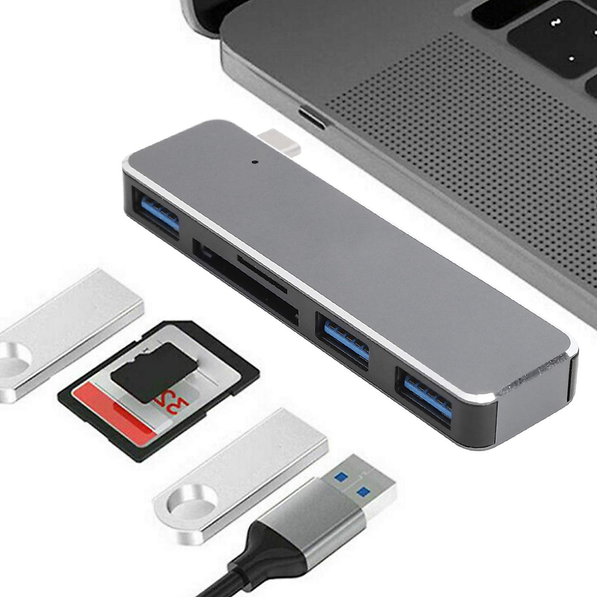 5-in-1 USB C Adapter,5 in 1 Hub Aluminum Alloy Docking Station,TypeC to Memory Card Network Adapter,TypeC Hub Multifunction Docking Station Electronic Adapter