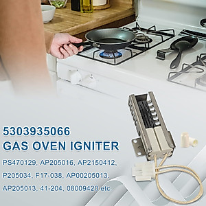 Flat Igniters 5303935066 Gas Range Oven Igniter Replacement for Electrolux Frigidare Kenmore Gibson Tappan WB2X9998 Norton-501A AP2150412 PS470129 WCI-5303935066 41-204 IGN-4 IGN-5 IGN-8 5303937521