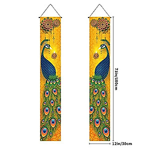 Happy Diwali Porch Banner Indian Diwali Peacock Front Porch Welcome Sign Deepawali Indian Festival of Lights Decorations-12×71''