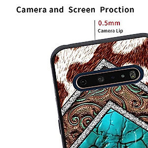 pambea limber Compatible with LG V60 ThinQ 5G Case, Western Cowhide Turquoise and Brown Animal Print Graphic Design for LG Case Men Women,Soft Silicone Trendy Case for LG