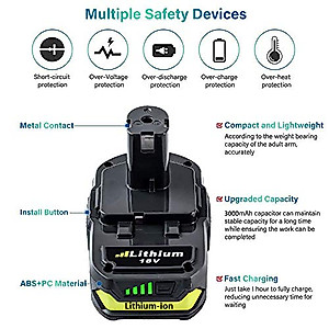 3.0Ah 18V Replacement Lithium Battery Compatible with Ryobi 18V Battery for P102 P103 P104 P105 P107 P108 P109 P190 P122 Cordless Tool Battery